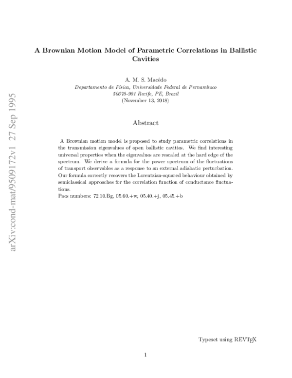 (PDF) Brownian-motion model of parametric correlations in ballistic cavities
