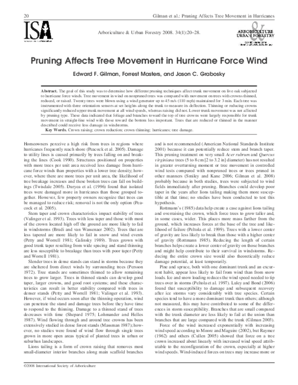 (PDF) Pruning Affects Tree Movement in Hurricane Force Wind | Edward Gilman - Academia.edu