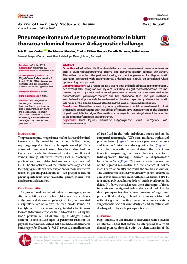 (PDF) Pneumoperitoneum due to pneumothorax in blunt thoracoabdominal ...