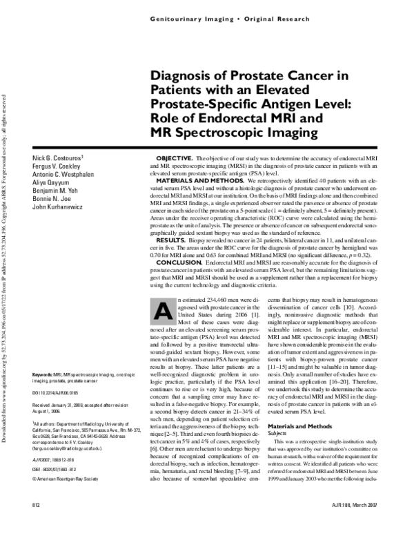 (PDF) Diagnosis of Prostate Cancer in Patients with an Elevated ...