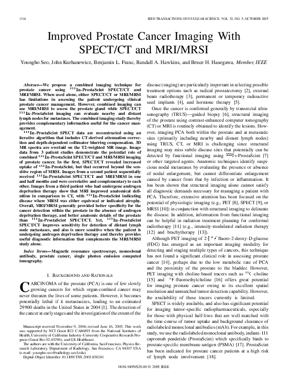 (PDF) Improved prostate cancer imaging with SPECT/CT and MRI/MRSI