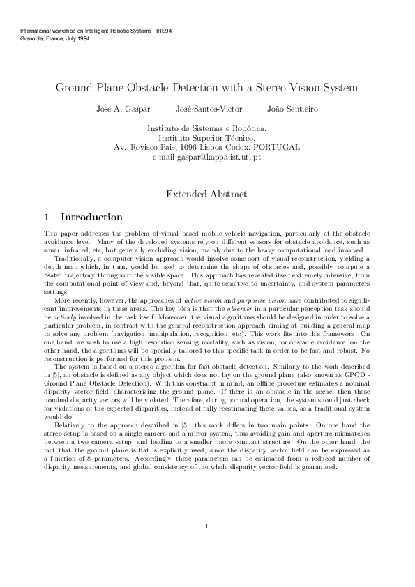 (PDF) Ground plane obstacle detection with a stereo vision system