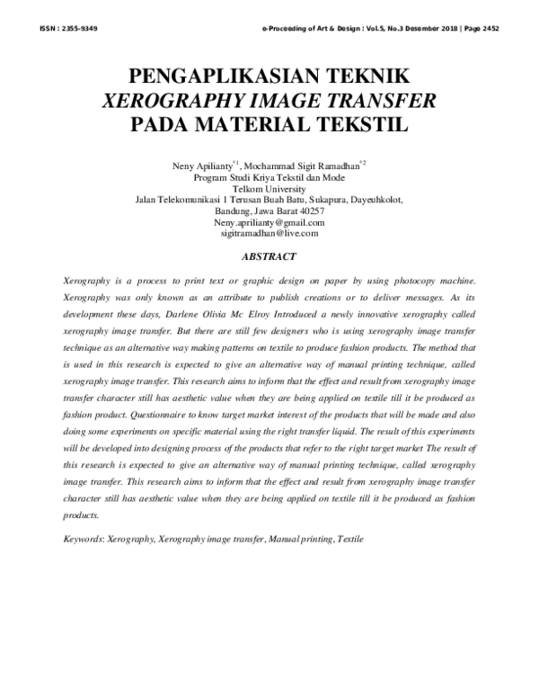 (PDF) Pengaplikasian Teknik Xerography Image Transfer Pada Material Tekstil