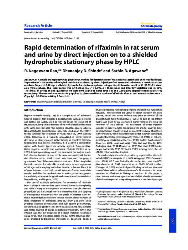 (PDF) Rapid determination of rifaximin in rat serum and urine by direct ...