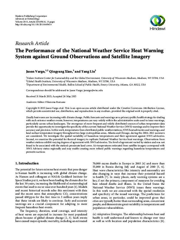 (PDF) The Performance of the National Weather Service Heat Warning ...