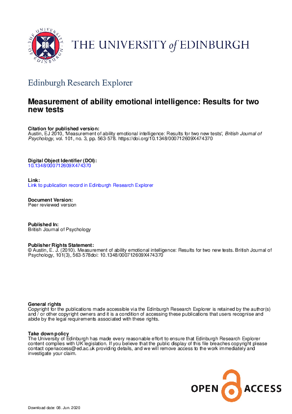 (PDF) Measurement of ability emotional intelligence: Results for two ...