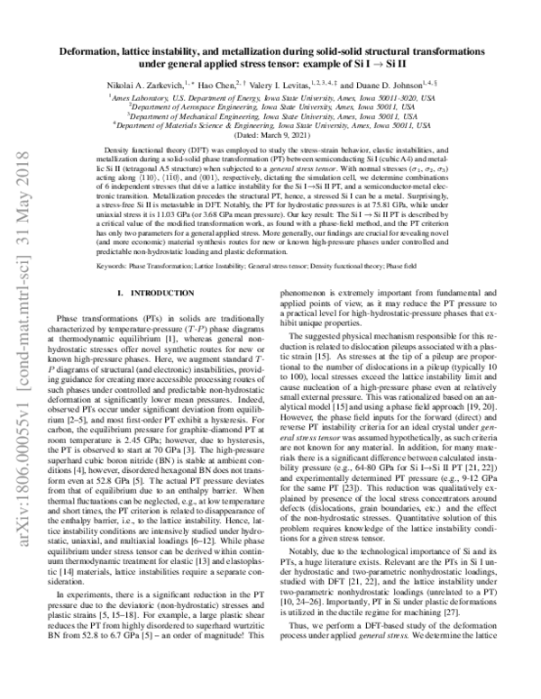 (PDF) Deformation, lattice instability, and metallization during solid ...