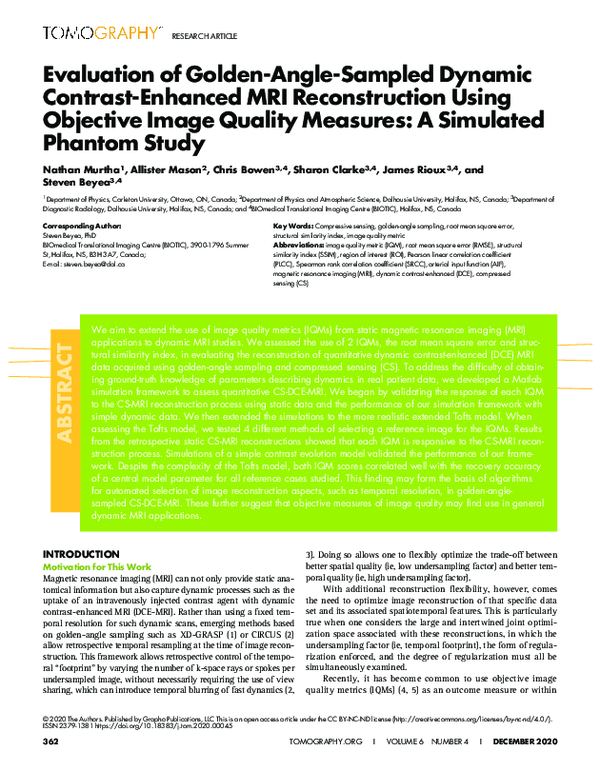 (PDF) Evaluation of Golden-Angle-Sampled Dynamic Contrast-Enhanced MRI Reconstruction Using ...