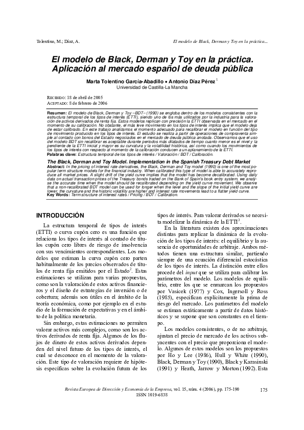 (PDF) El modelo de Black, Derman y Toy en la práctica: aplicación al ...