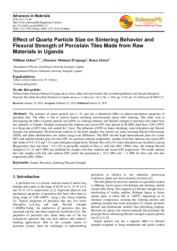 Pdf Effect Of Quartz Particle Size On Sintering Behavior And Flexural