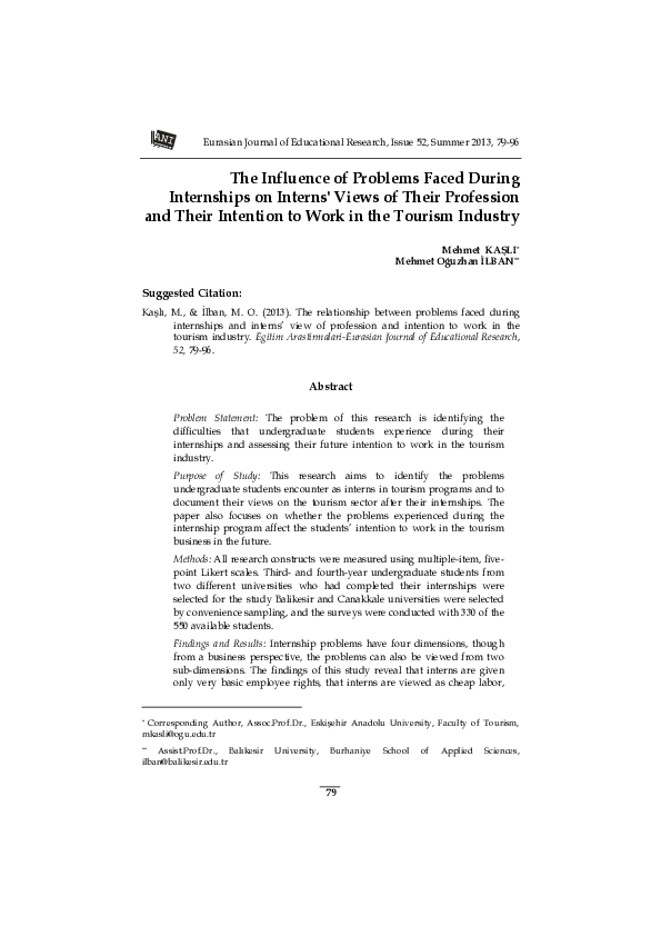 (PDF) The Influence of Problems Faced During Internships on Interns ...