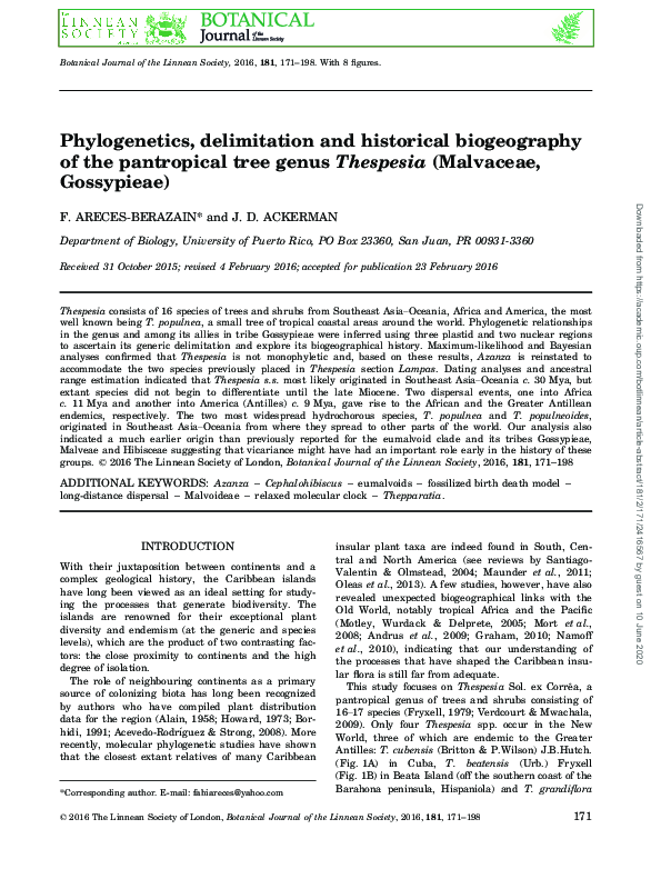 (PDF) Phylogenetics, delimitation and historical biogeography of the ...