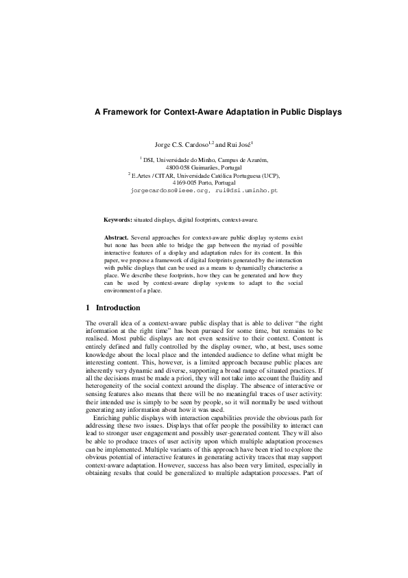 (PDF) A Framework for Context-Aware Adaptation in Public Displays