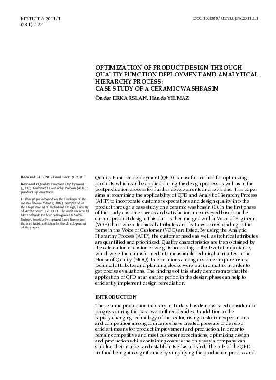 (PDF) Optimization Of The Product Design Through Quality Function Deployment And Analytical ...