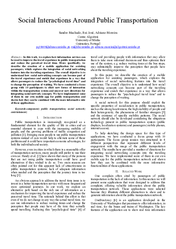 (PDF) Social interactions around public transportation