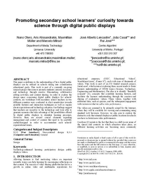 Pdf Enhancing Science Curiosity In Schools Via Digital Displays