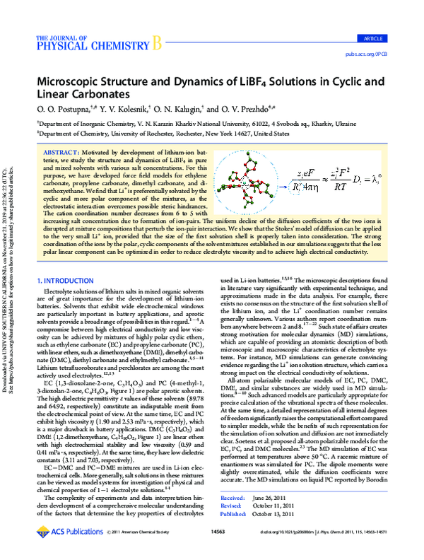 (PDF) Microscopic Structure and Dynamics of LiBF4 Solutions in Cyclic ...