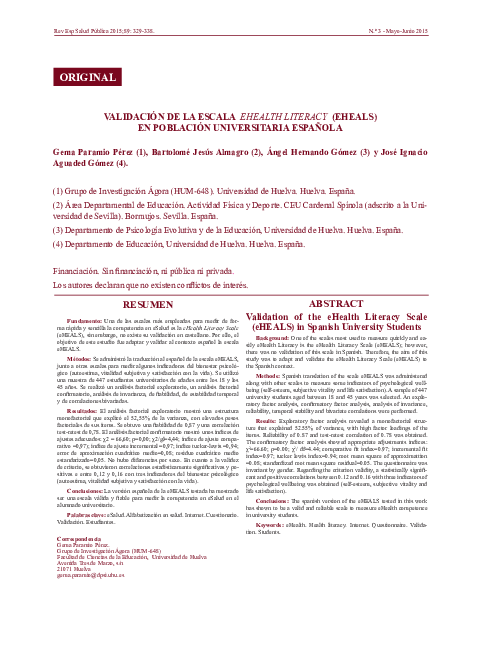 (PDF) Validación de la escala eHealth Literacy (eHEALS) en población ...
