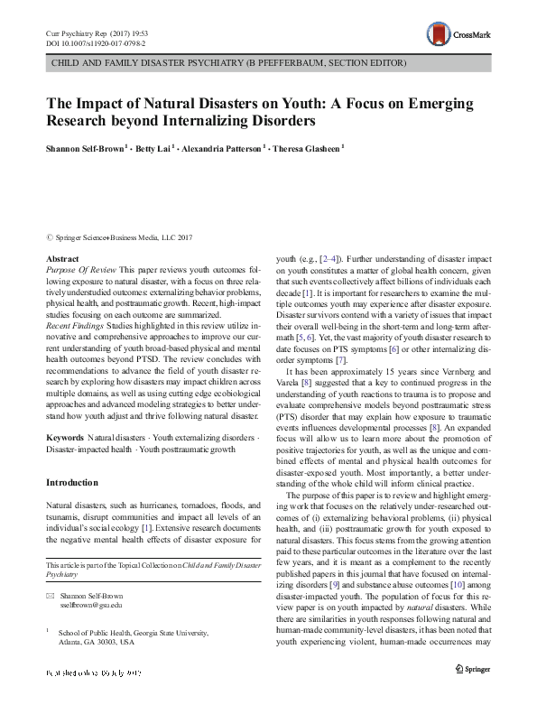 (PDF) The Impact of Natural Disasters on Youth: A Focus on Emerging ...