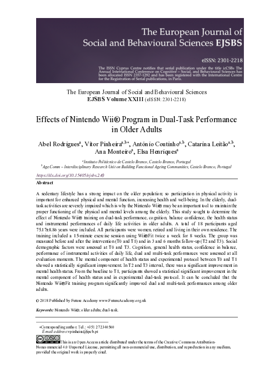 (PDF) Effects of Nintendo Wii® Program in Dual-Task Performance in Older Adults