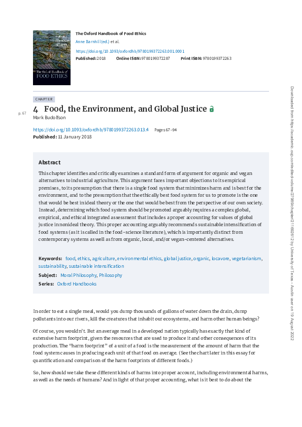 (PDF) Food, the Environment, and Global Justice