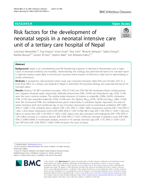 (PDF) Risk factors for the development of neonatal sepsis in a neonatal ...