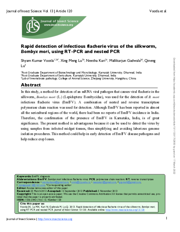 (PDF) Rapid Detection of Infectious Flacherie Virus of the Silkworm ...