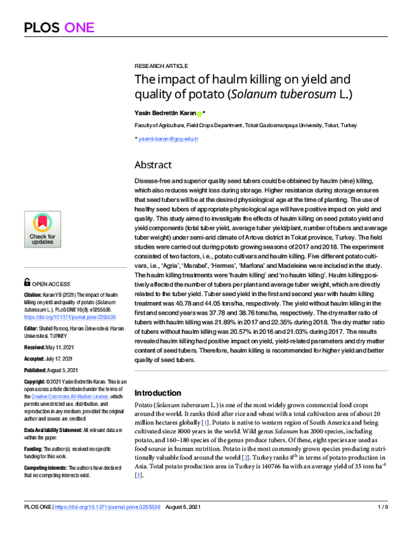 (PDF) The impact of haulm killing on yield and quality of potato ...