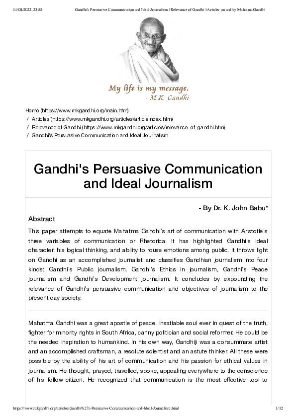 (PDF) Gandhi's Persuasive Communication and Ideal Journalism