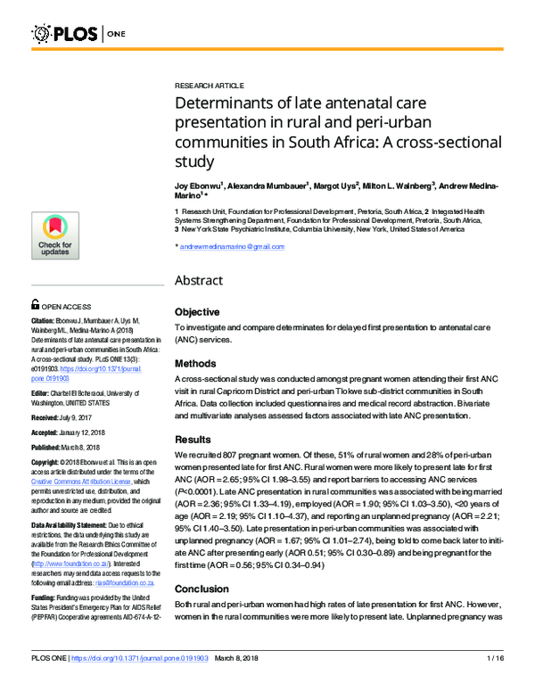 (PDF) Determinants of late antenatal care presentation in rural and ...