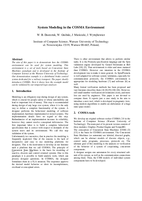 (PDF) System modeling in the COSMA environment