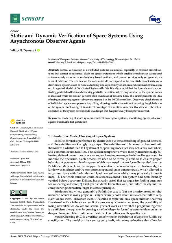 Pdf Static And Dynamic Verification Of Space Systems Using