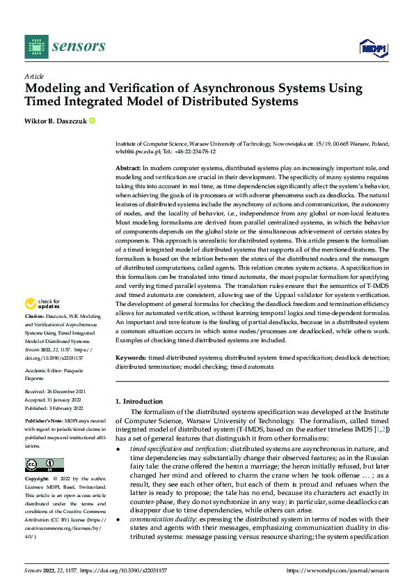 Pdf Modeling And Verification Of Asynchronous Systems Using Timed Integrated Model Of