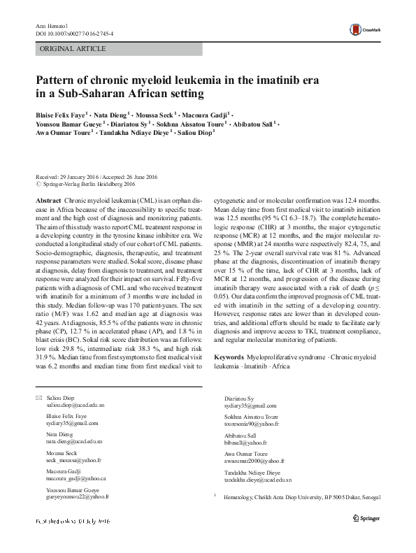 (PDF) Pattern of chronic myeloid leukemia in the imatinib era in a Sub ...