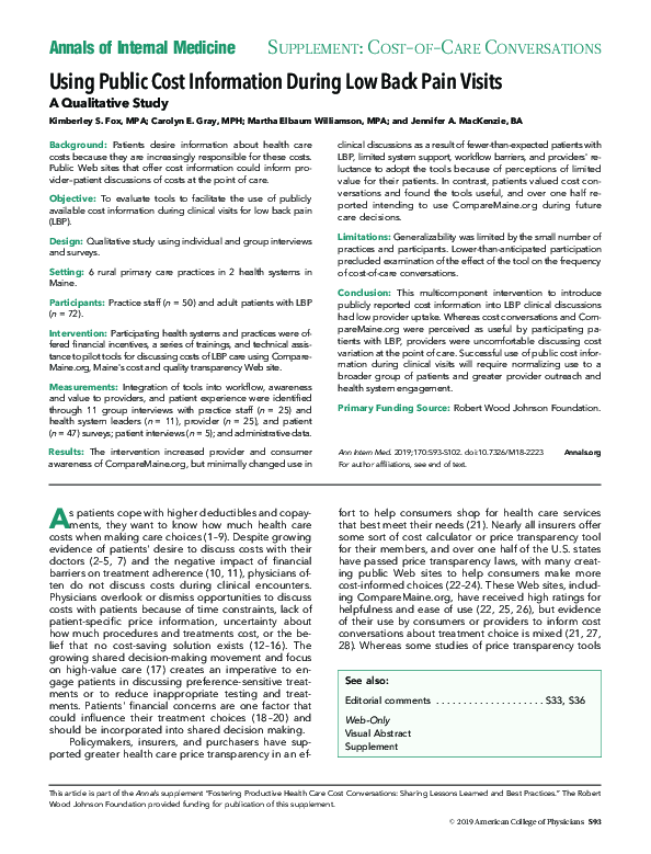 (PDF) Using Public Cost Information During Low Back Pain Visits