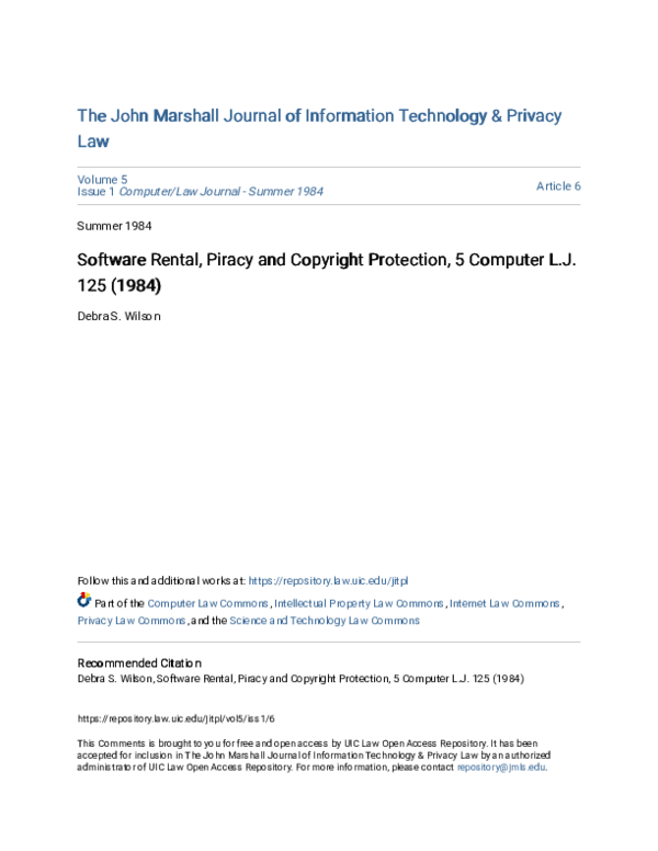 (PDF) Software Rental, Piracy, and Copyright Protection