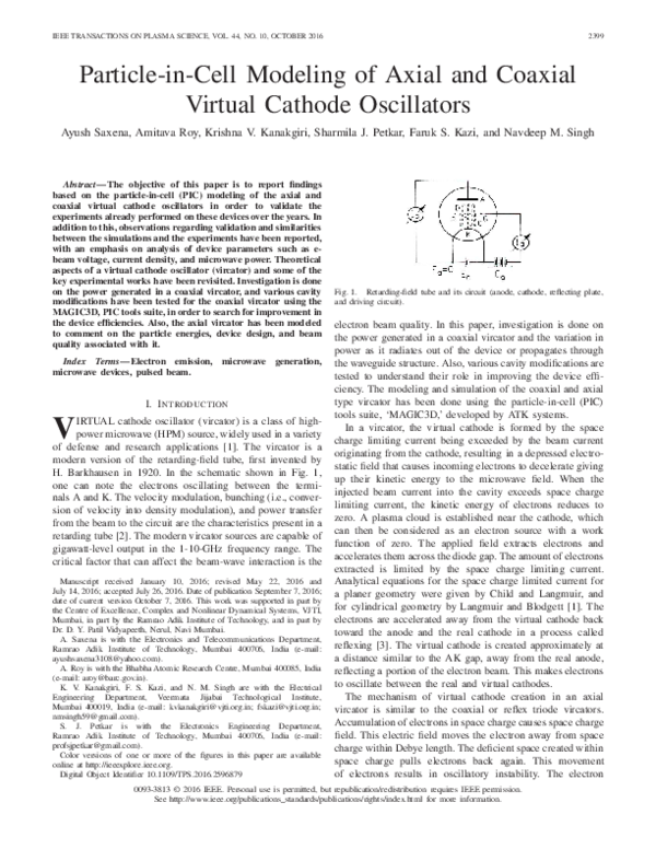 (PDF) Particle-in-Cell Modeling of Axial and Coaxial Virtual Cathode Oscillators