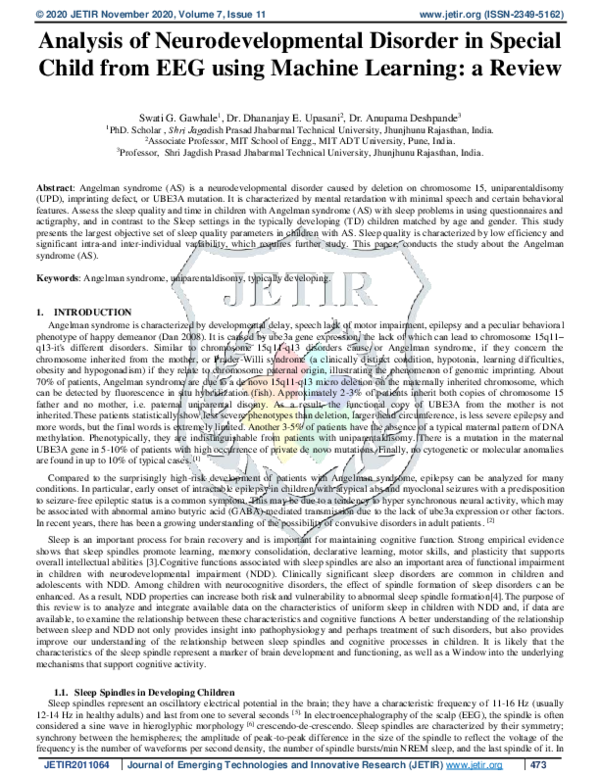 (PDF) Analysis of Neurodevelopmental Disorder in Special Child from EEG using Machine Learning ...