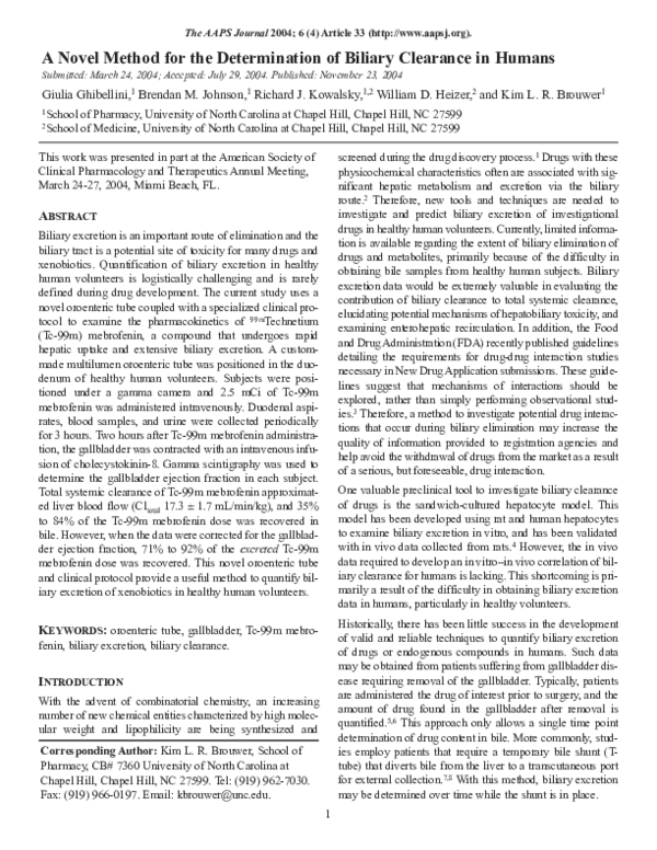 (PDF) A novel method for the determination of biliary clearance in humans