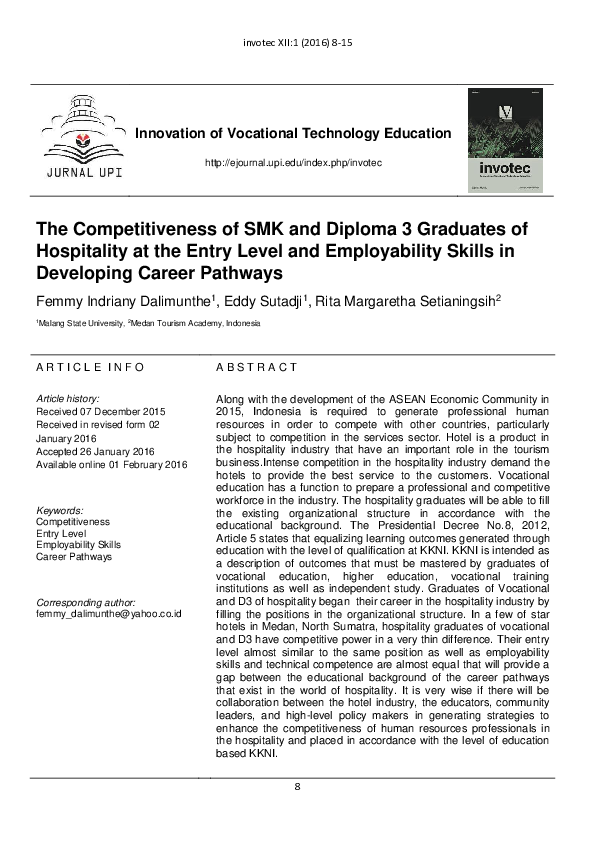 (PDF) The Competitiveness of SMK and Diploma 3 Graduates of Hospitality ...