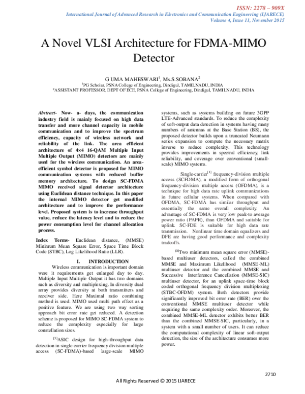 Pdf A Novel Vlsi Architecture For Fdma Mimo Detector Dr Sobana Sikkanan