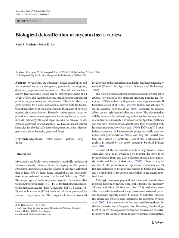 Pdf Biological Detoxification Of Mycotoxins A Review