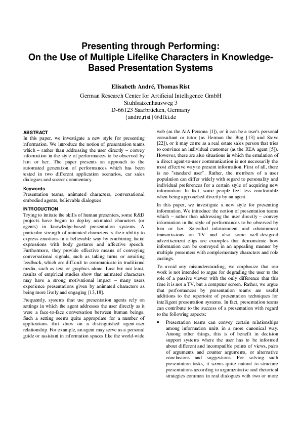 (PDF) Presenting through performing: on the use of multiple lifelike ...