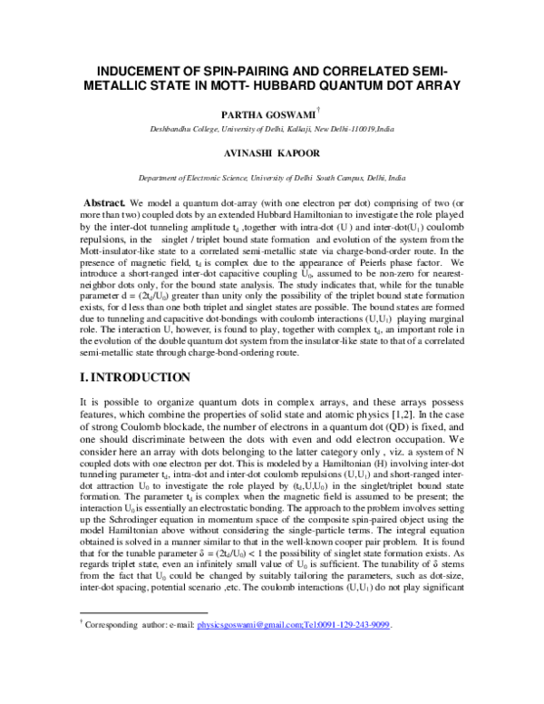 (PDF) Inducement of spin-pairing and correlated semi-metallic state in ...