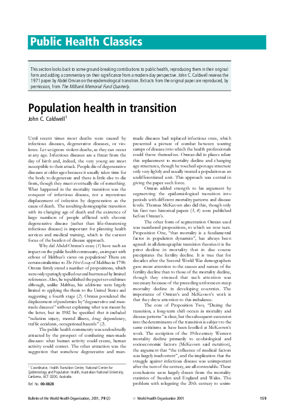 (PDF) The Epidemiologic Transition: A Theory of the Epidemiology of ...