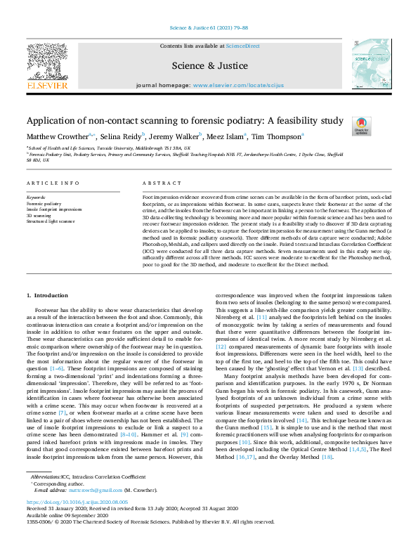 (PDF) Application of non-contact scanning to forensic podiatry: A ...