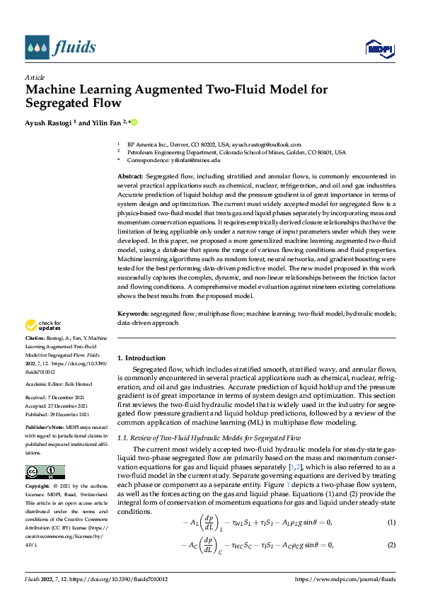 (PDF) Machine Learning Augmented Two-Fluid Model for Segregated Flow