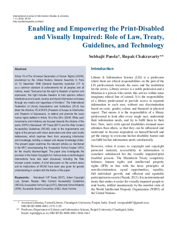 (PDF) Enabling and Empowering the Print-Disabled and Visually Impaired ...