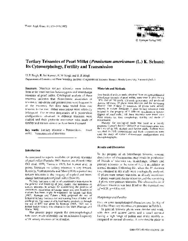 (PDF) Tertiary trisomics of pearl millet (Pennisetum americanum (L.) K ...
