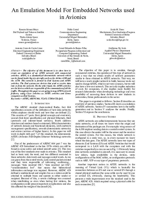 (PDF) An Emulation Model For Embedded Networks used in Avionics